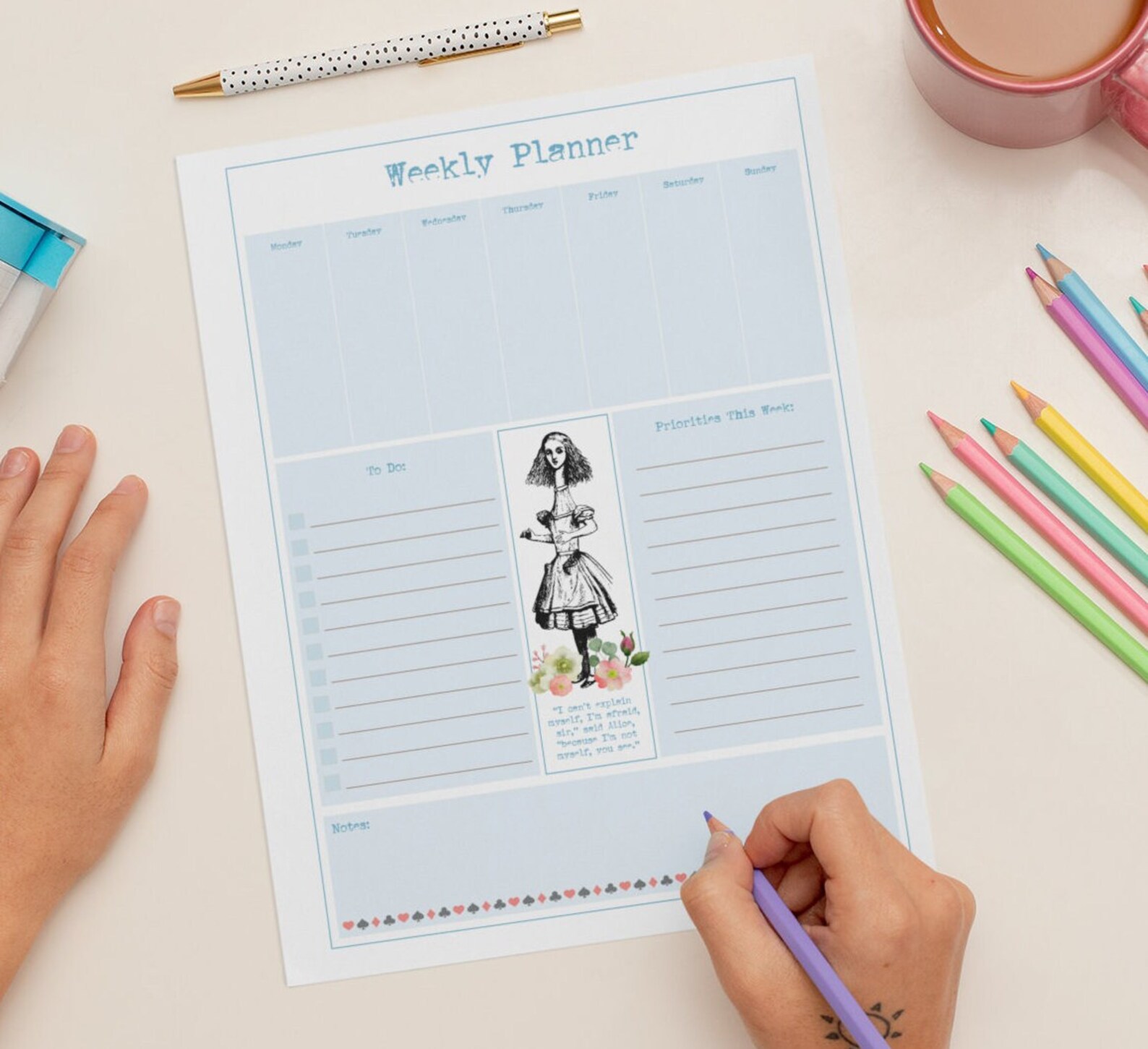 Alice in Wonderland Planner Printable - Monthly Schedule, Daily ...