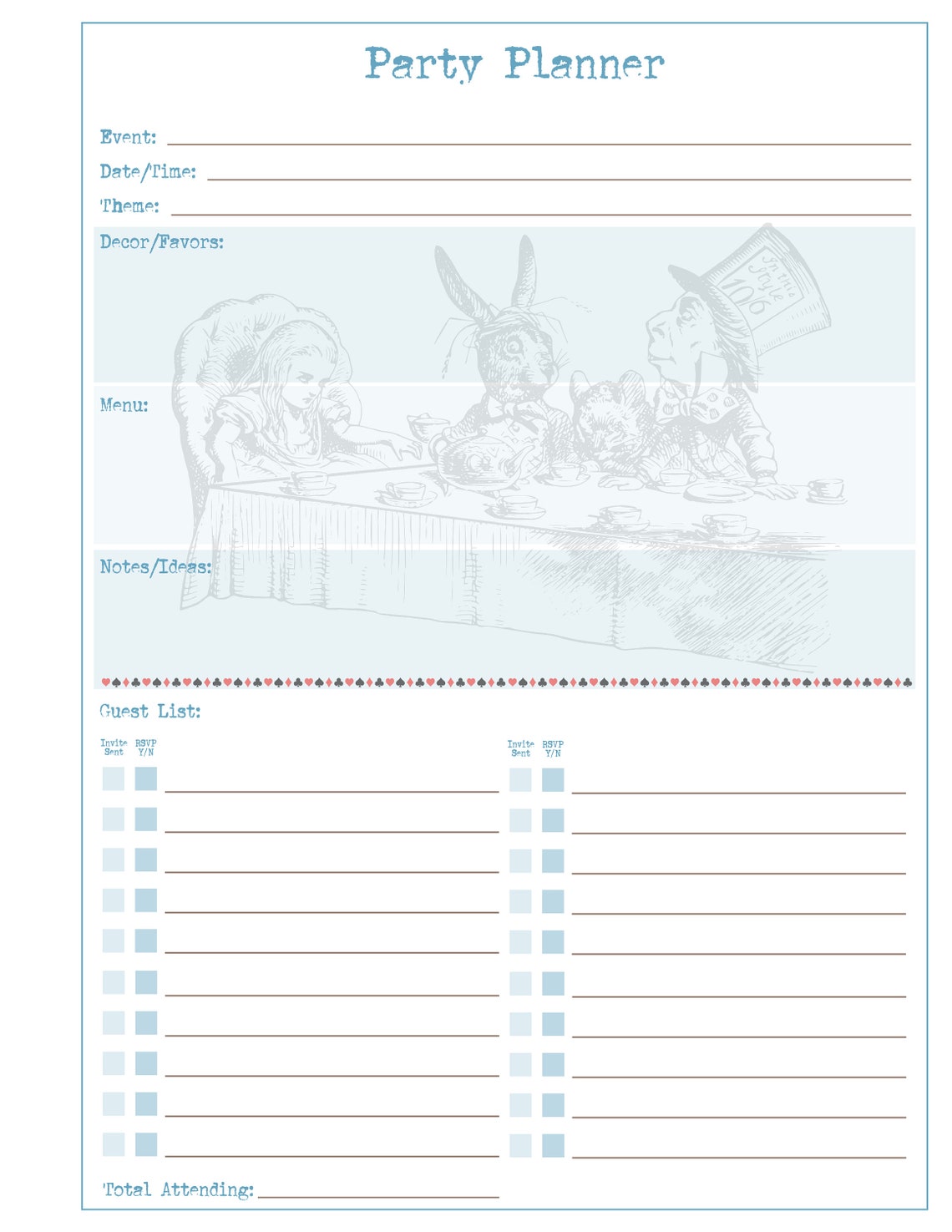 Alice in Wonderland Planner Printable Monthly Schedule, Daily Schedule ...