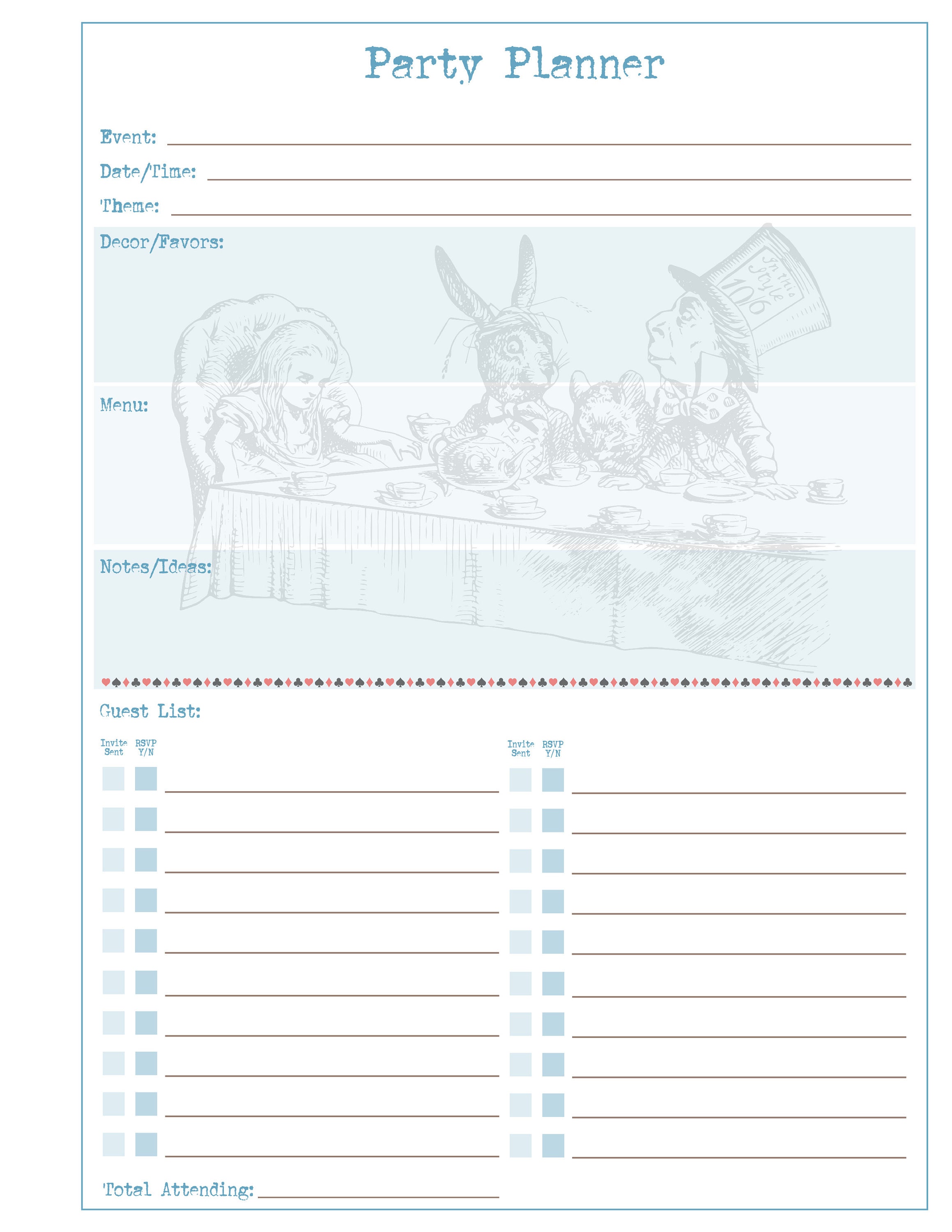 Alice in Wonderland Planner Printable Monthly Schedule, Daily Schedule ...