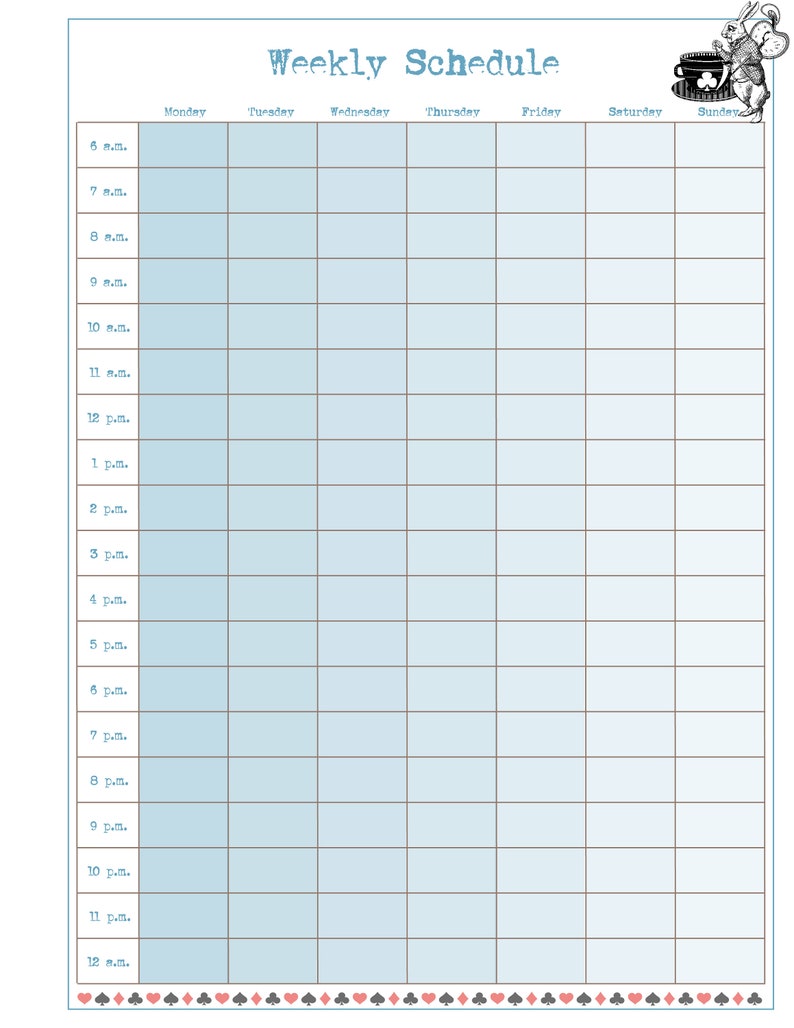 Alice in Wonderland Planner Printable Monthly Schedule, Daily Schedule ...