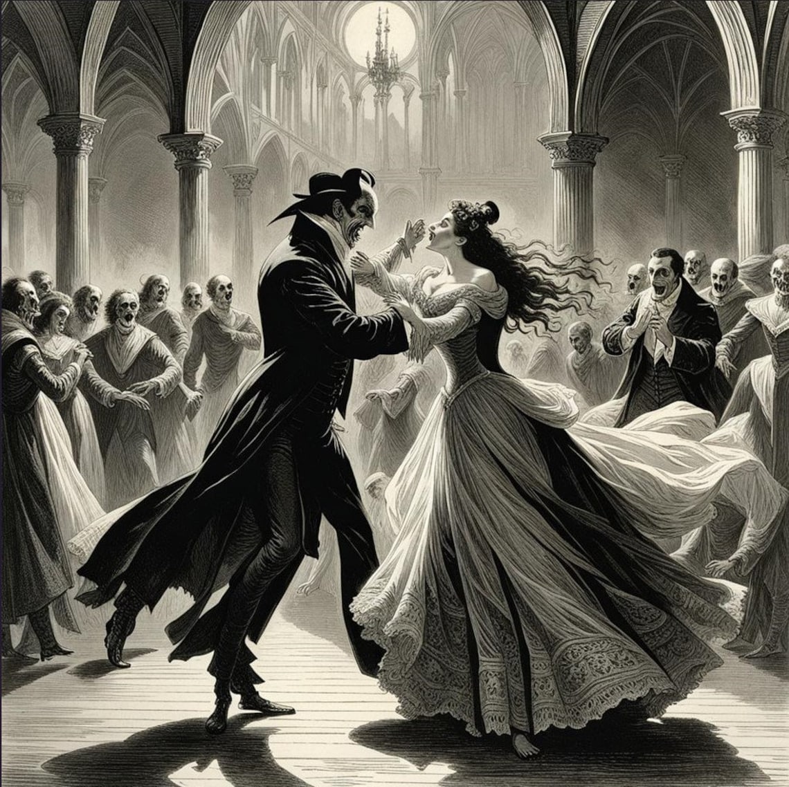 Eternal Elegance: Digital Art Print of Couple Vampire Dancing Wall Home ...