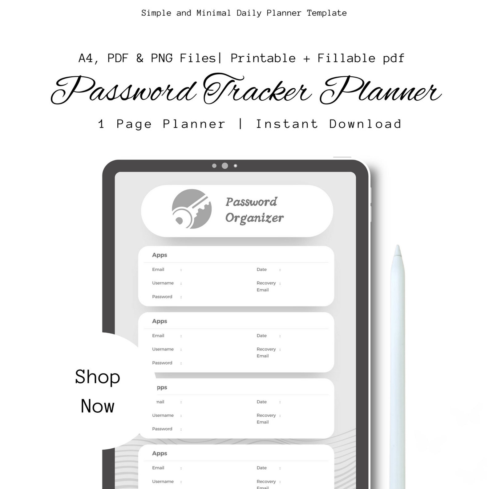 Password Tracker Printable & Fillable, Password Organizer, A4 Planner ...