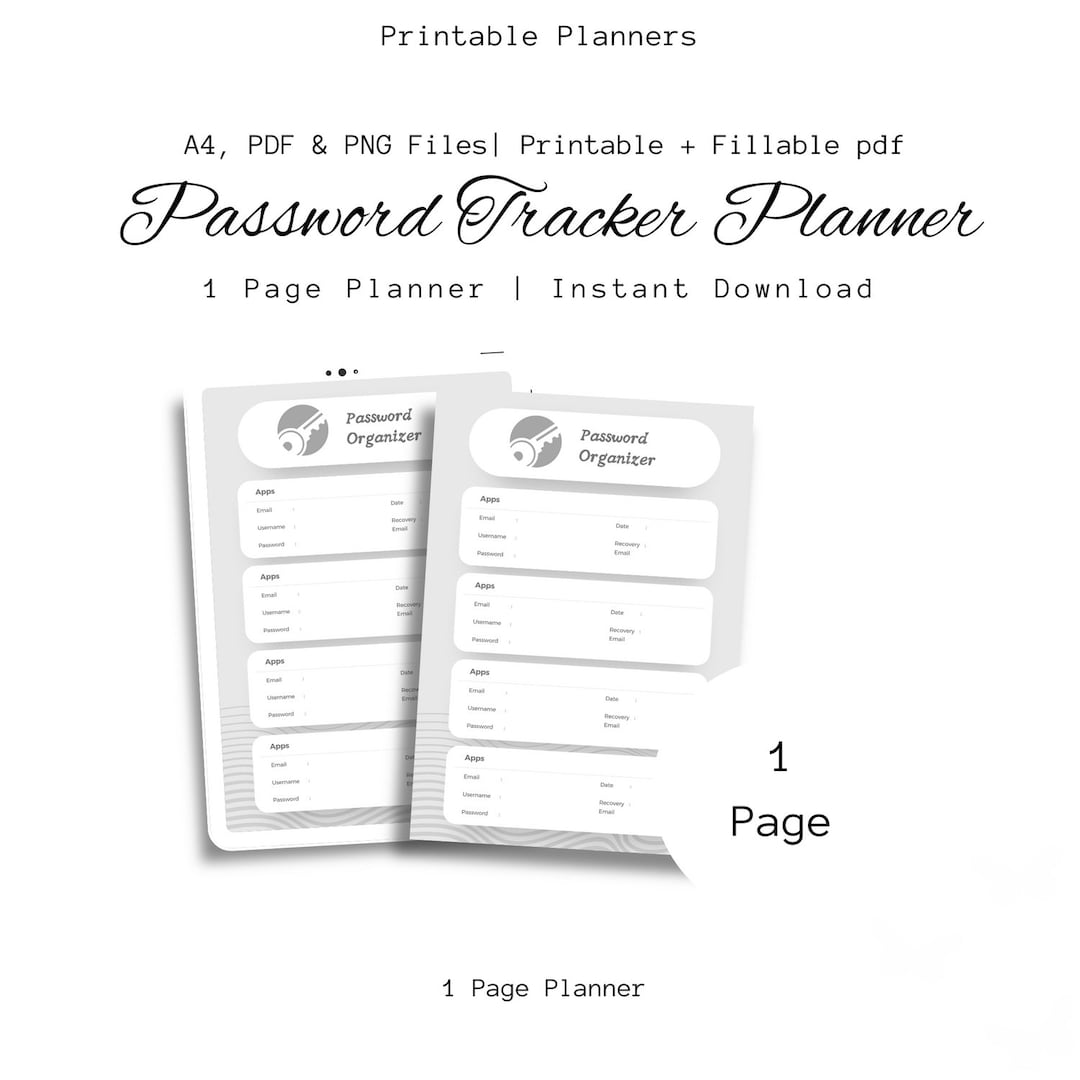 Password Tracker Printable & Fillable, Password Organizer, A4 Planner ...