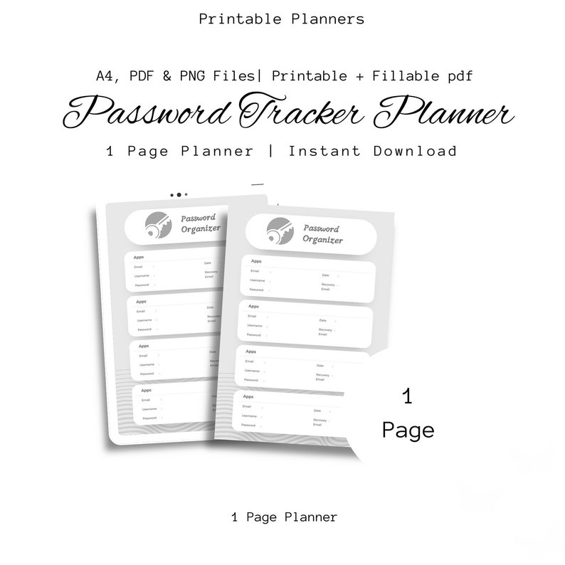Password Tracker Printable & Fillable, Password Organizer, A4 Planner ...