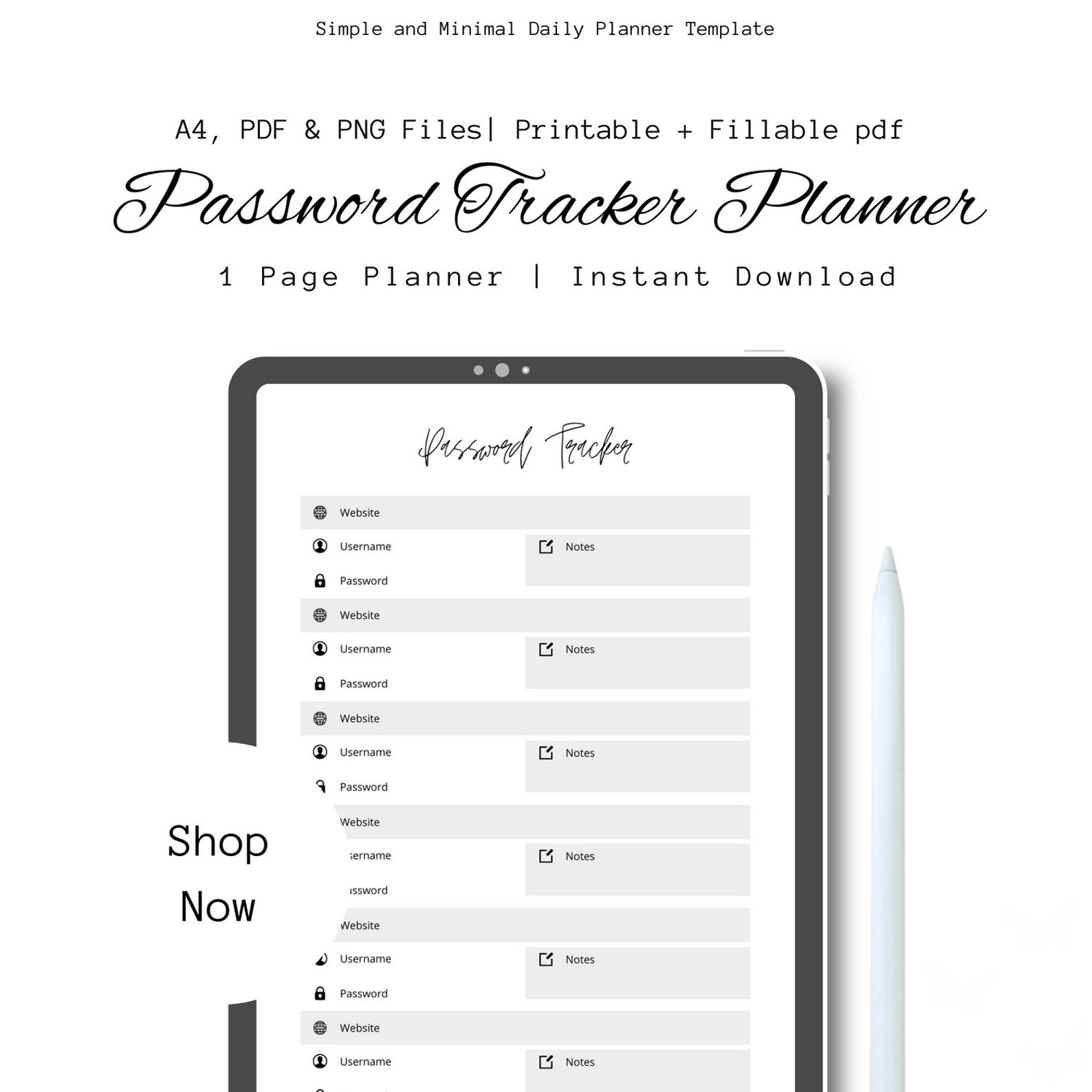 Password Tracker Printable & Fillable, Password Organizer, A4, A6 ...