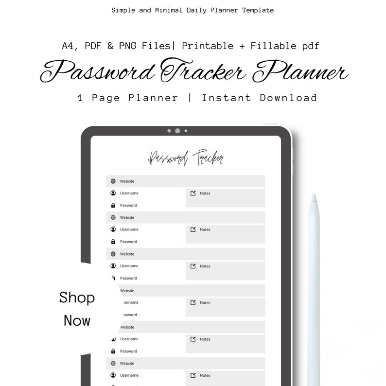 Password Tracker Printable & Fillable, Password Organizer, A4, A6 ...