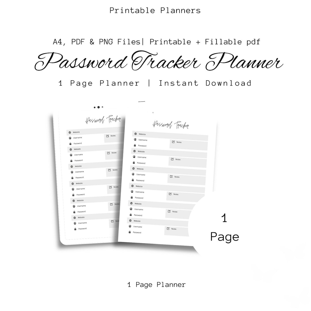 Password Tracker Printable & Fillable, Password Organizer, A4, A6 ...