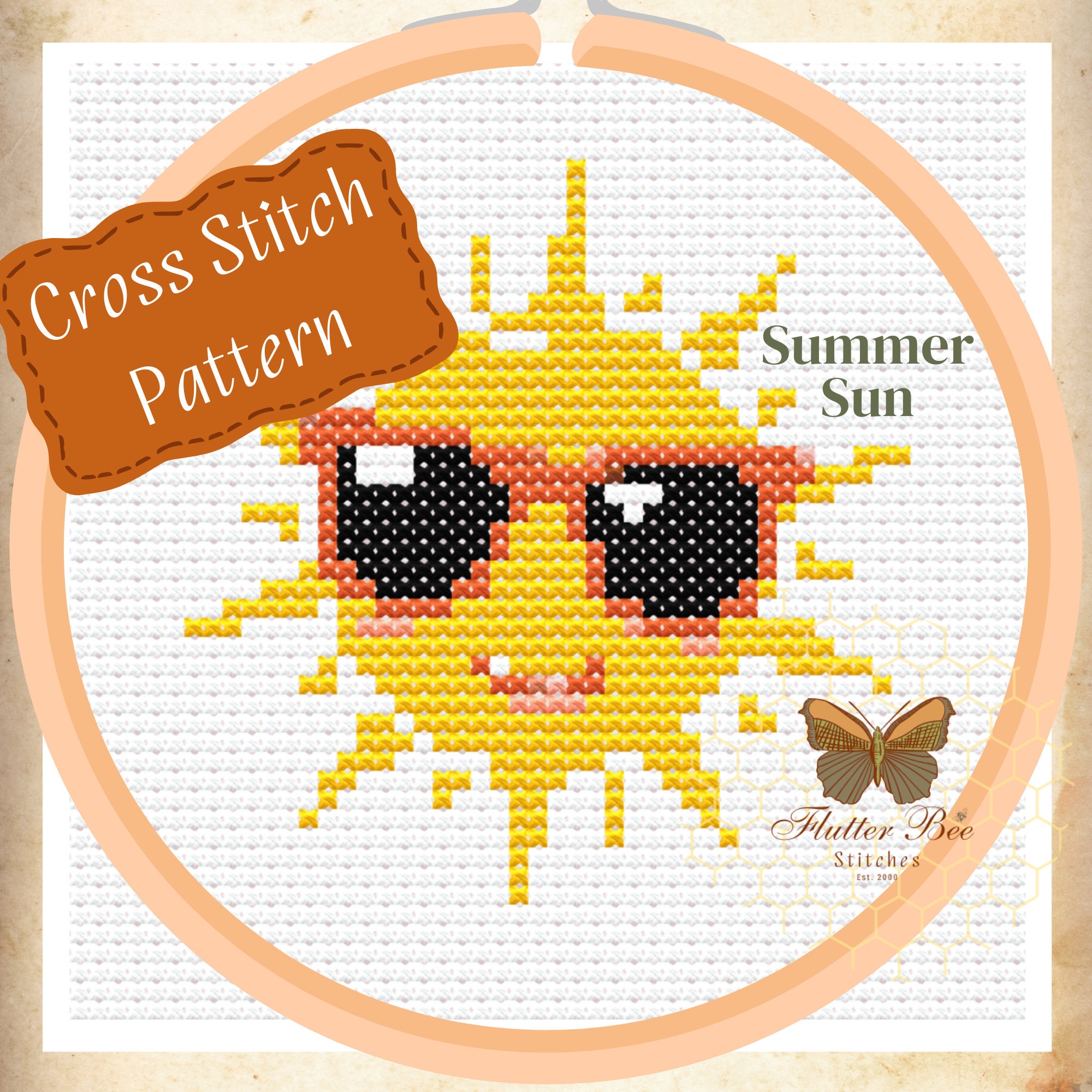 Sun With Sunglasses Cross Stitch Pattern Digital Download Summer Cross ...