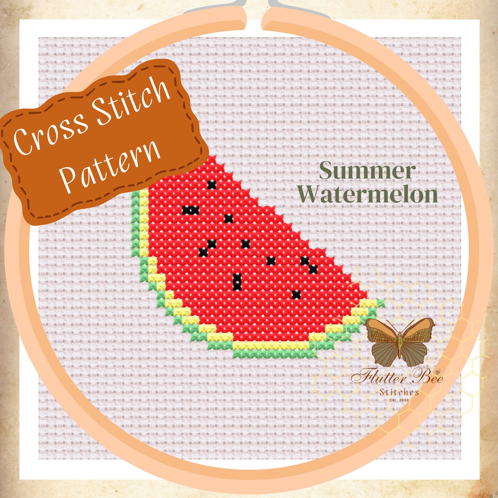 Watermelon Cross Stitch Pattern Digital Download Summer Cross Stitch ...