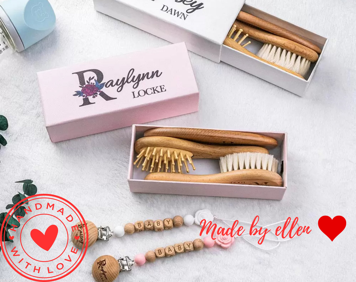 New Born Baby Gift Set With Custom Name, Baby Hair Brush Comb, Baby ...