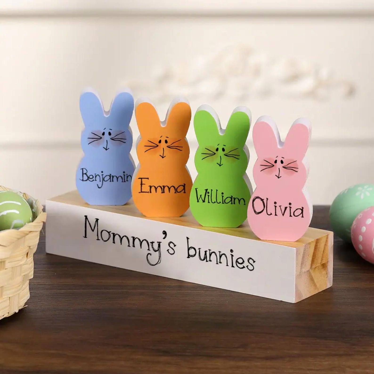 Easter Bunny Wooden Block Set With Custom Name - Colorful Family Names ...