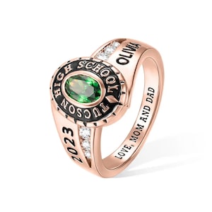 Custom School Class Ring - Sterling Silver 925 Personalized Graduation ...