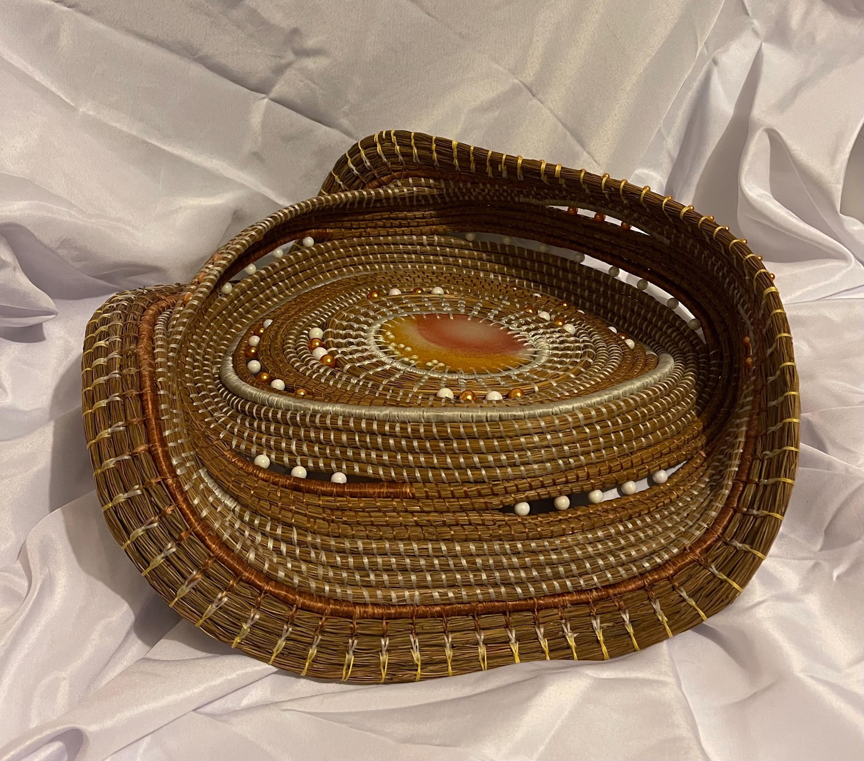 Pine Needle Sculptural Basket With Pearls (#2406) - Etsy