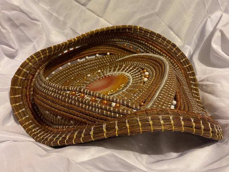 Pine Needle Sculptural Basket With Pearls (#2406) - Etsy