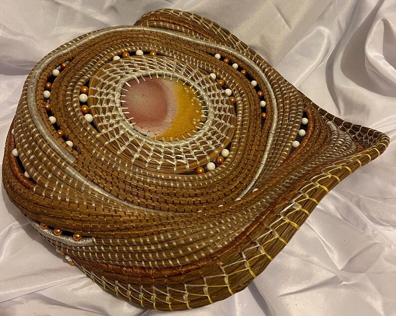 Pine Needle Sculptural Basket With Pearls (#2406) - Etsy