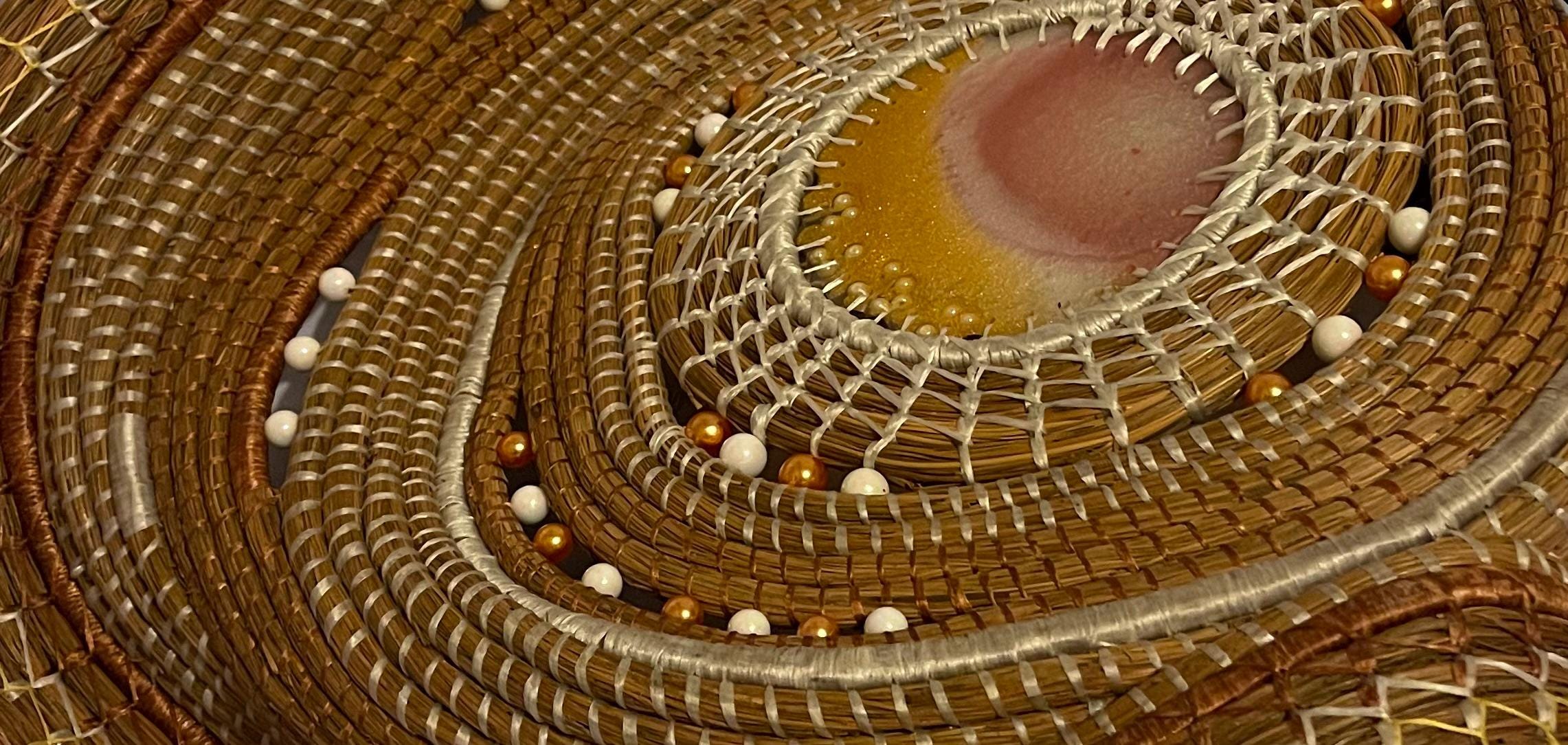 Pine Needle Sculptural Basket With Pearls (#2406) - Etsy