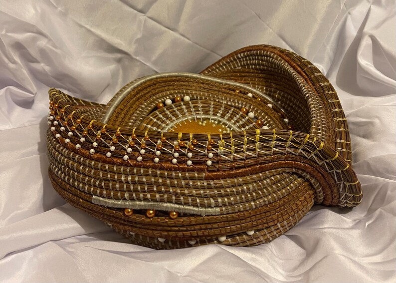 Pine Needle Sculptural Basket With Pearls (#2406) - Etsy