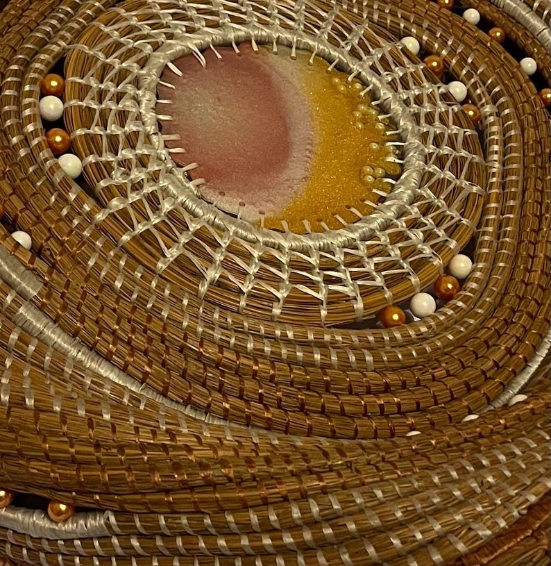 Pine Needle Sculptural Basket With Pearls (#2406) - Etsy