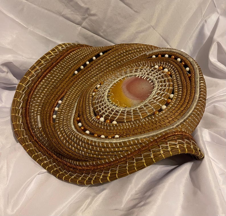 Pine Needle Sculptural Basket With Pearls (#2406) - Etsy