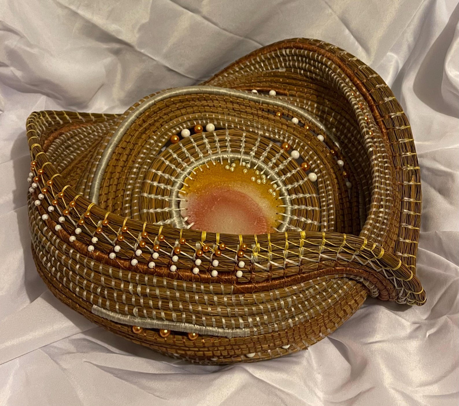 Pine Needle Sculptural Basket With Pearls (#2406) - Etsy