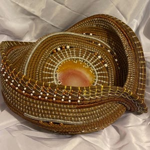 Pine Needle Sculptural Basket With Pearls (#2406) - Etsy