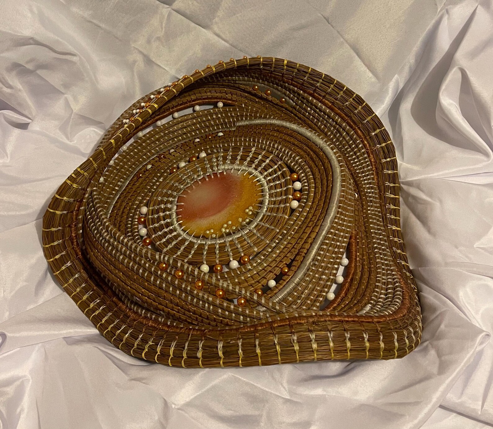 Pine Needle Sculptural Basket With Pearls (#2406) - Etsy