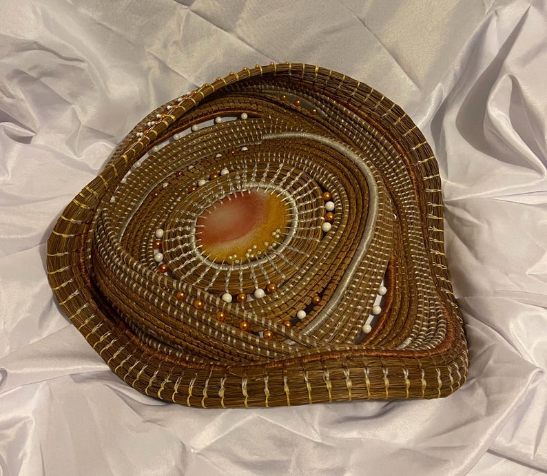 Pine Needle Sculptural Basket With Pearls (#2406) - Etsy