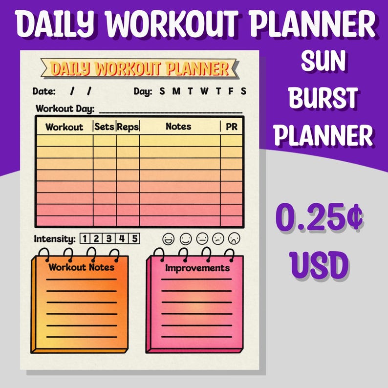 Daily Fitness Planner - Printable & Digital | 7 Color Set for Goodnotes ...