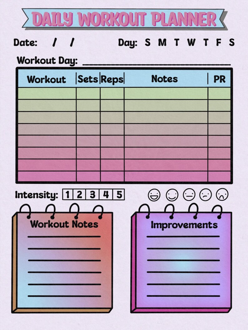 Daily Fitness Planner - Printable & Digital | 7 Color Set for Goodnotes ...