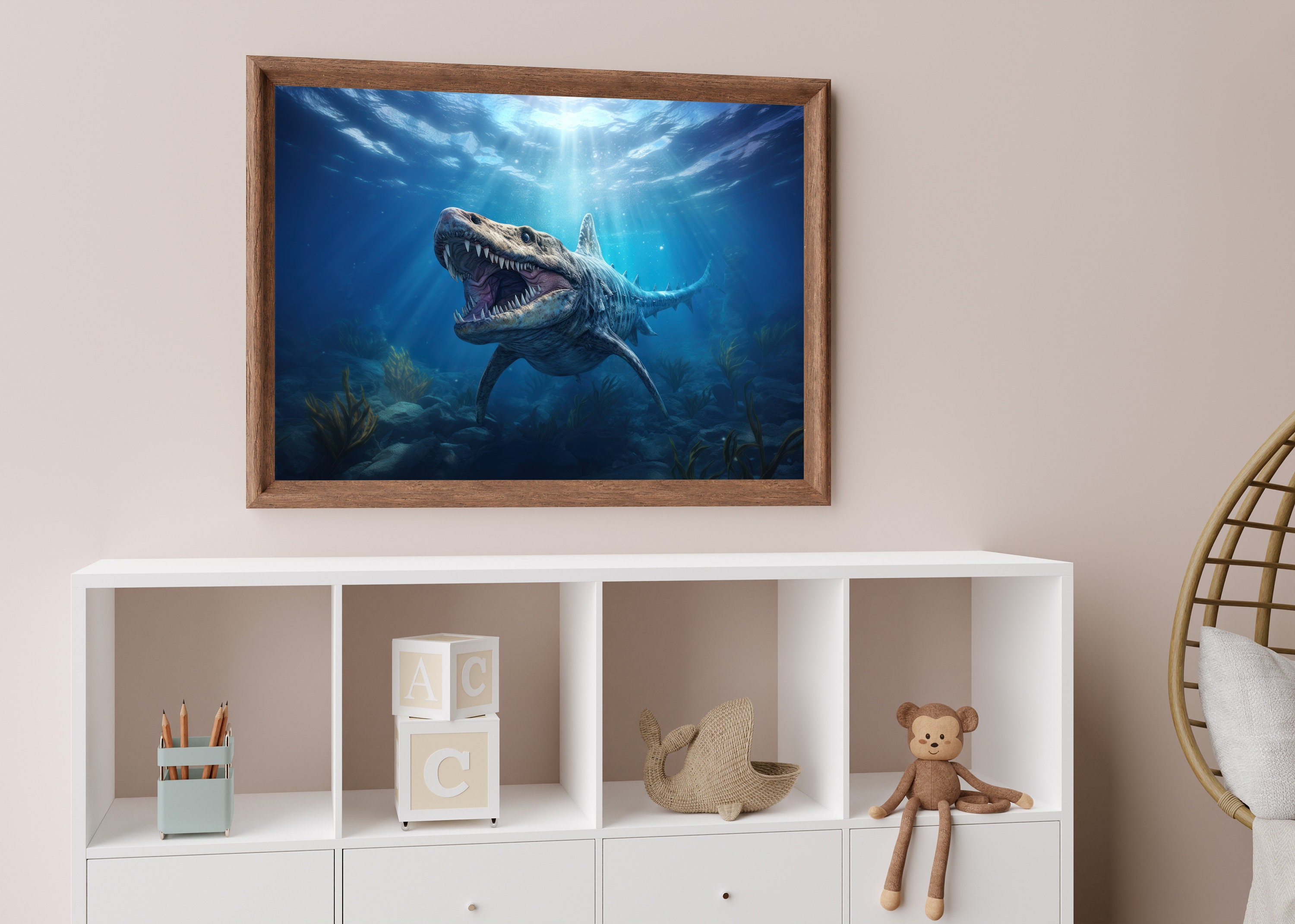 Dinosaur Digital Art Download, Mosasaurus Illustration, Art Print ...