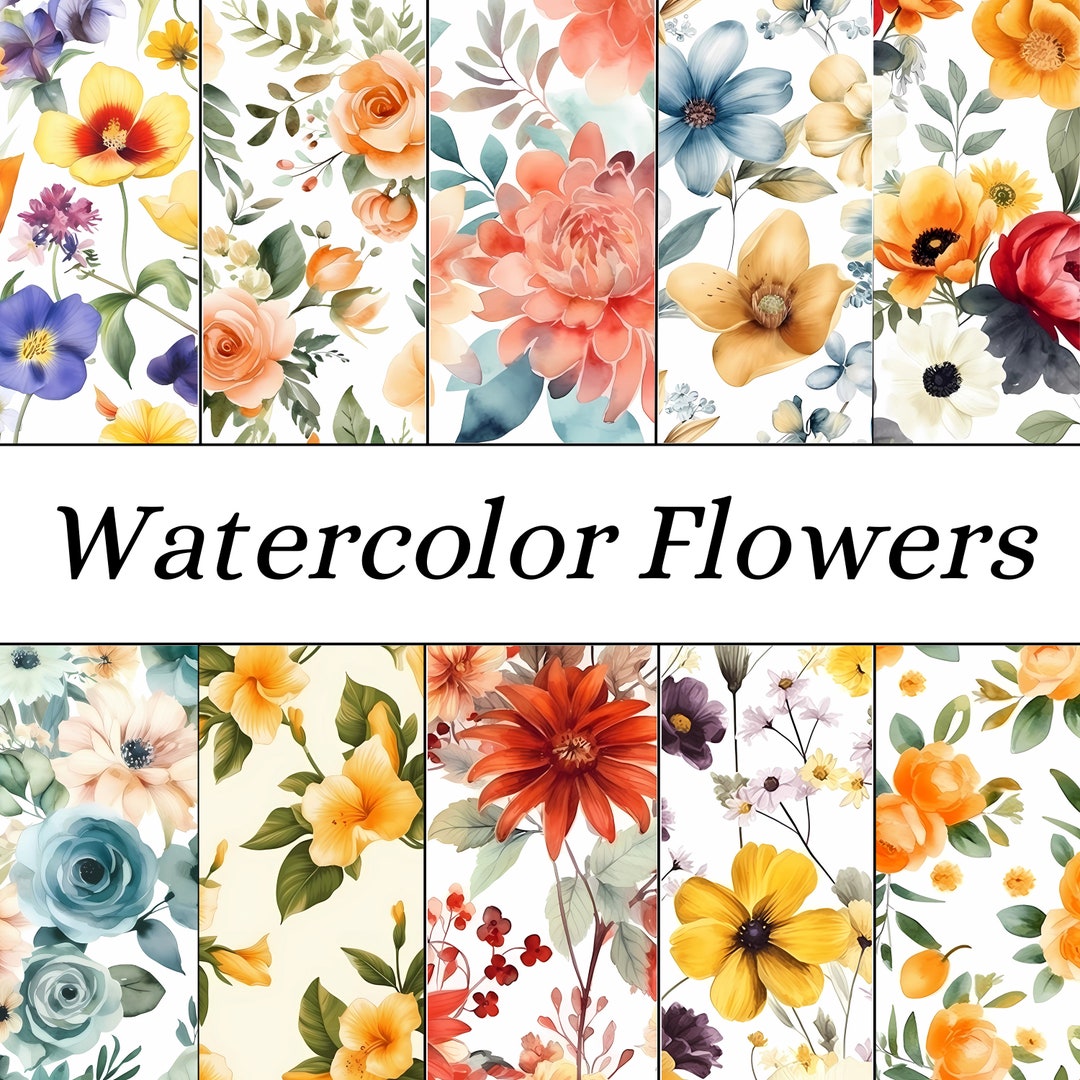 Spring Floral Digital Paper Watercolor Flower Backgrounds, Floral ...