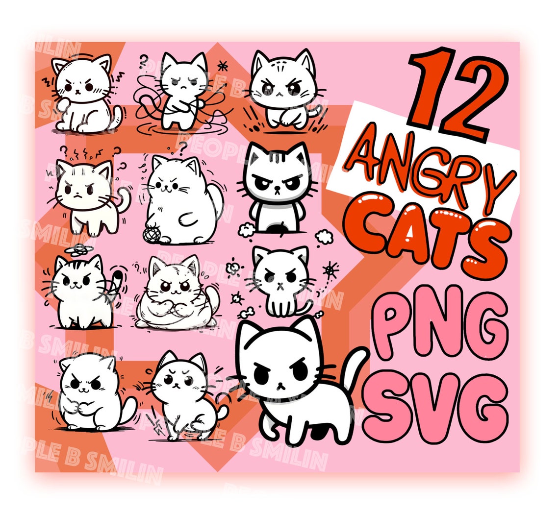 Cute Angry Cat SVG PNG Bundle | Funny Cat Graphic for POD | Annoyed Cat ...