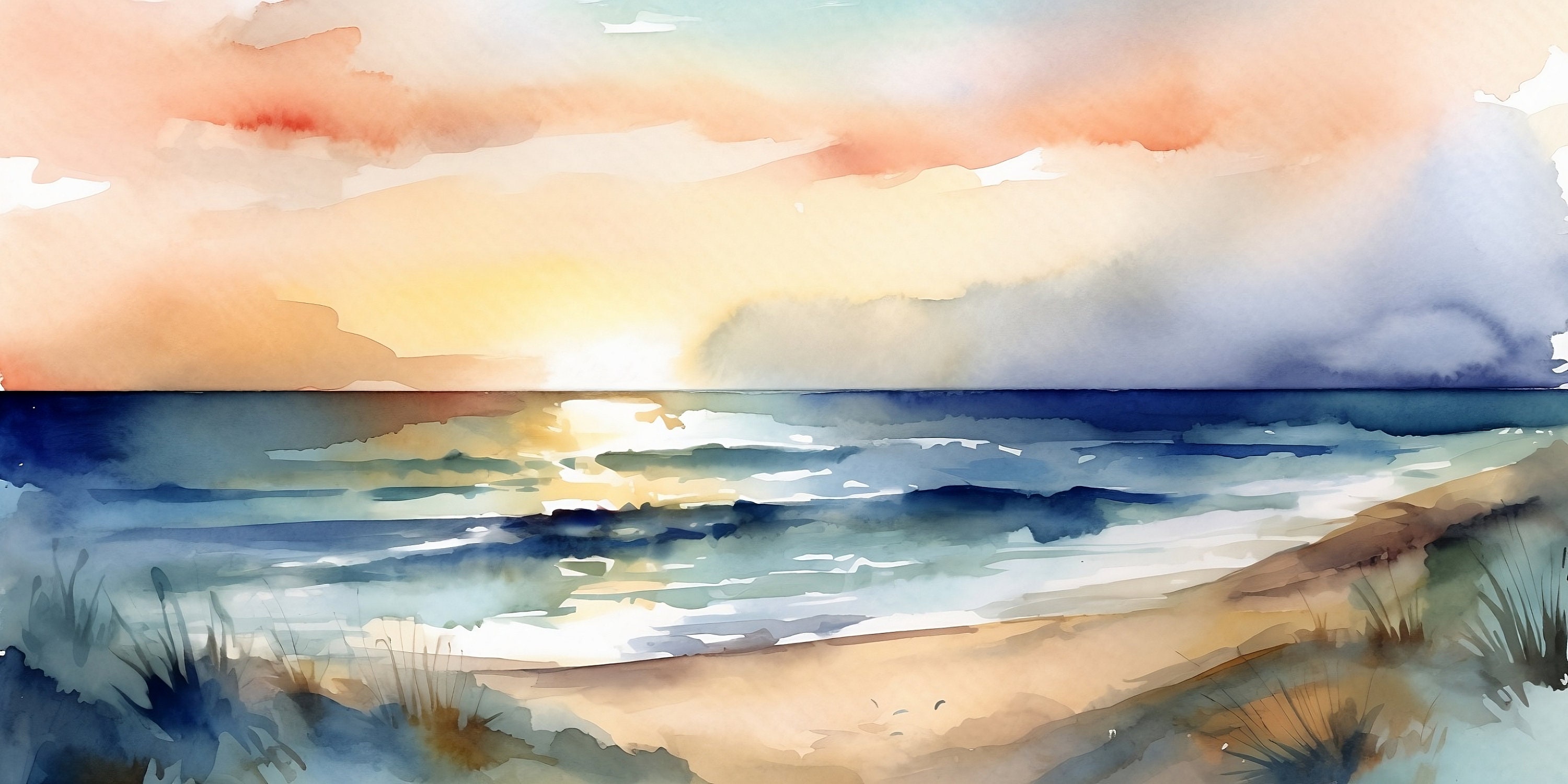 14 Watercolor Sea Sunset Digital Paper Pack Beach Sunset Printable ...