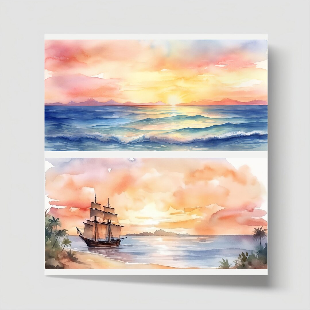 14 Watercolor Sea Sunset Digital Paper Pack Beach Sunset Printable ...
