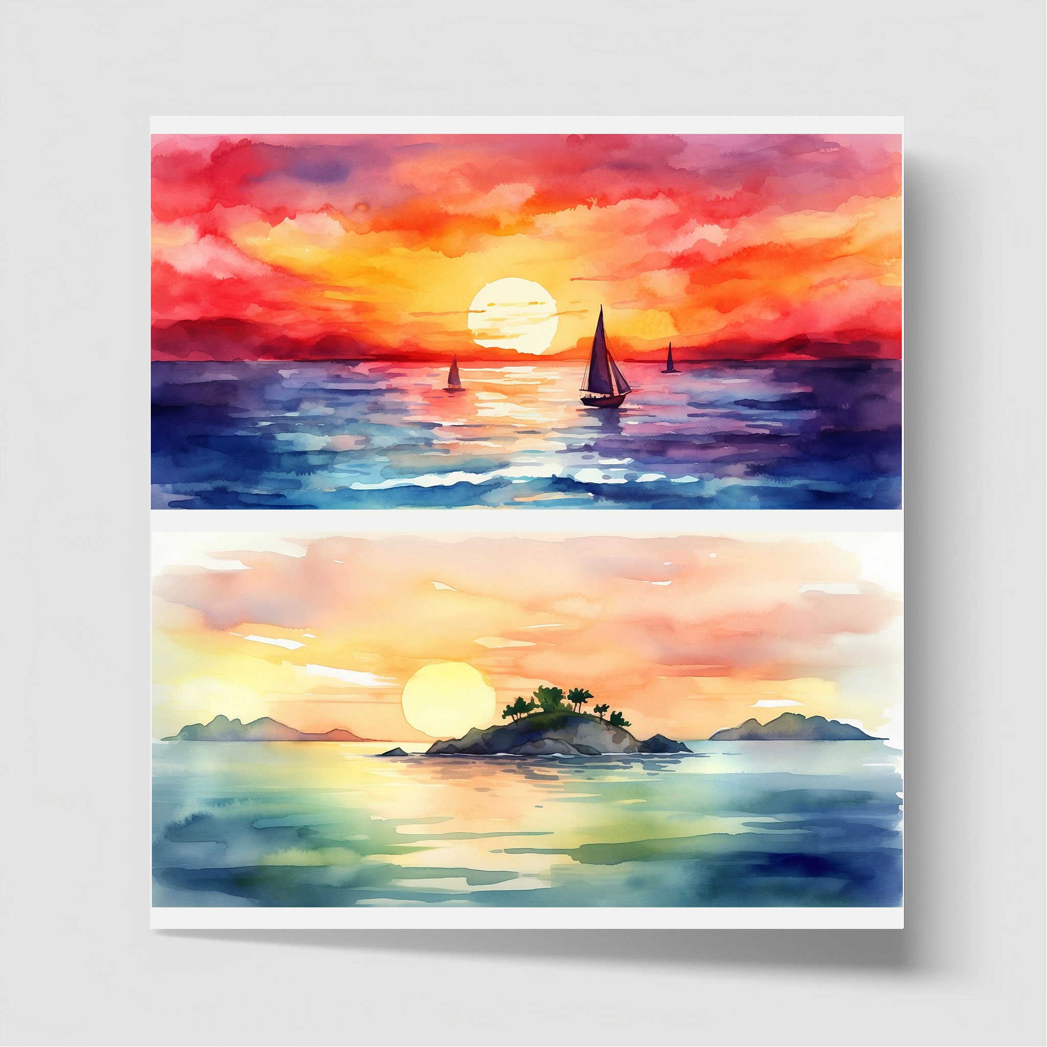 14 Watercolor Sea Sunset Digital Paper Pack Beach Sunset Printable ...
