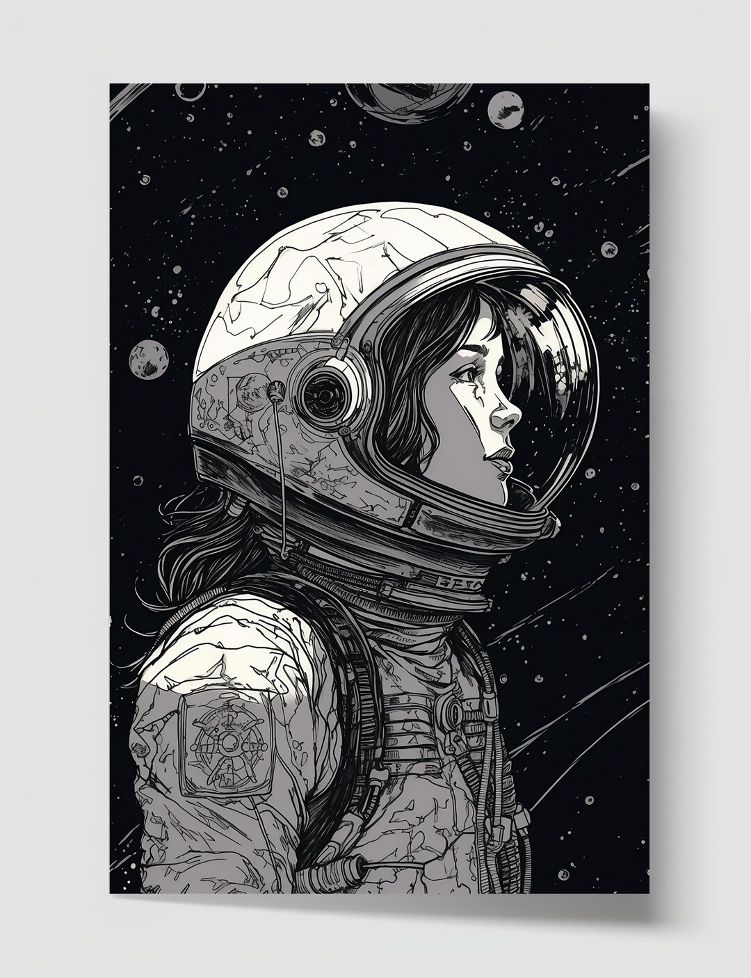 Printable Woman Astronaut, Woman Drawing, Female in Space Sketch Poster ...