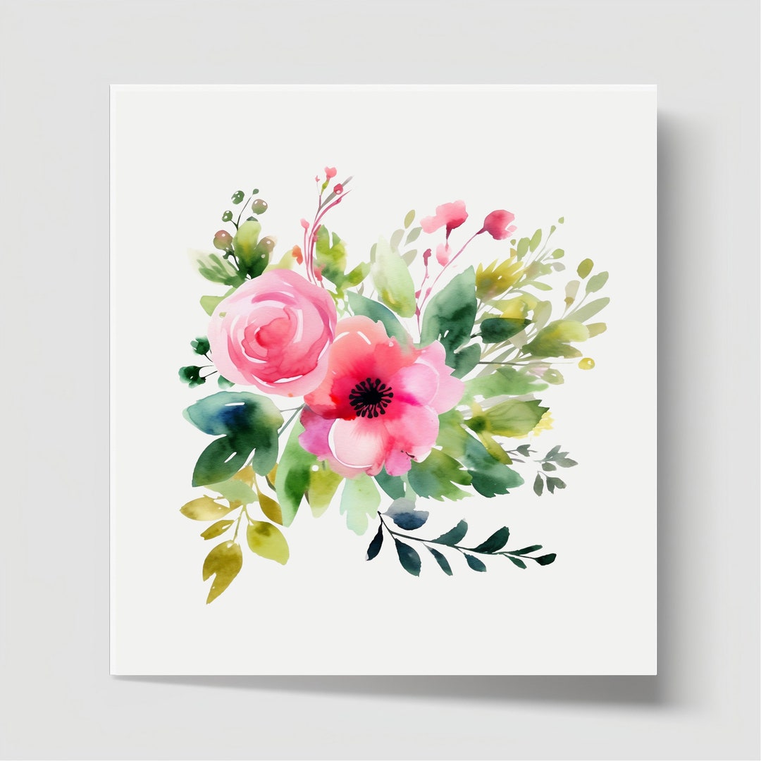 30 + Watercolor Flower Pink, Blue, Cream Roses Floral Garden Bouquets ...