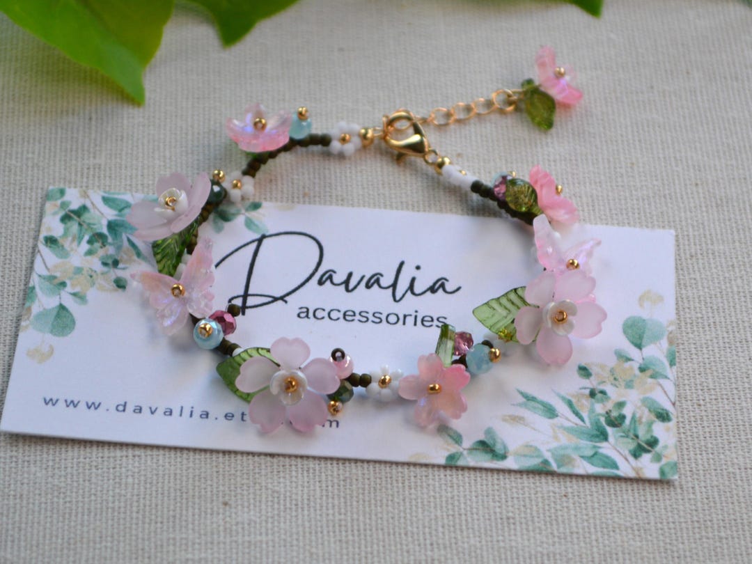Everbloom Pink Bracelet: Handmade Flower Seed Beads, Fairycore Jewelry ...