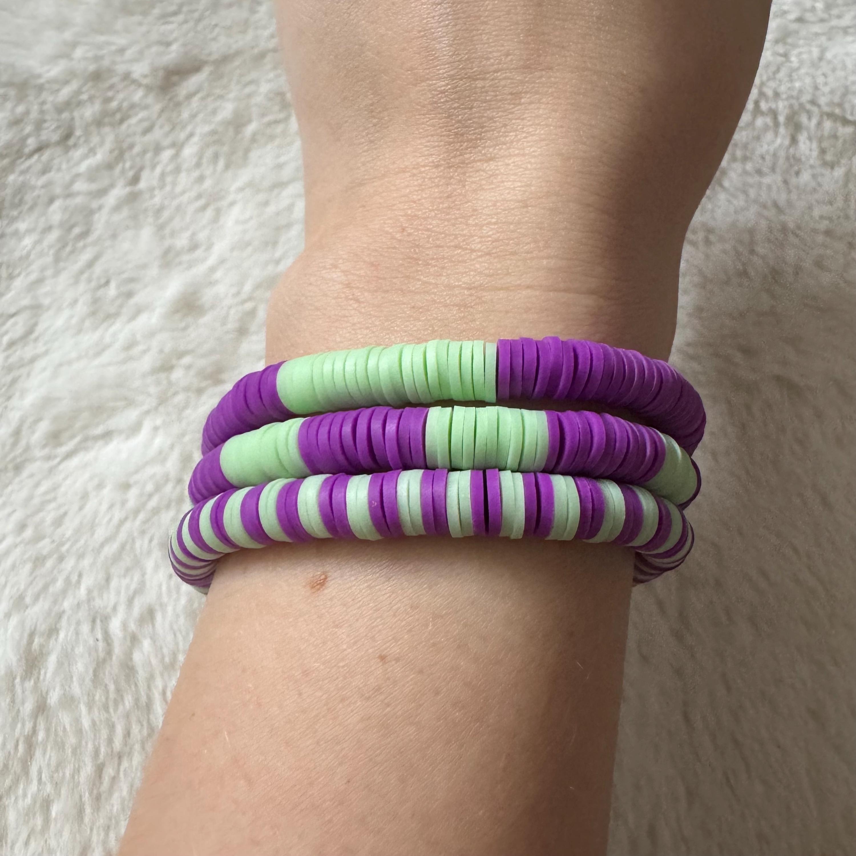Purple and Light Green Heishi Clay Bead Bracelet Trio | Heishi Bead ...