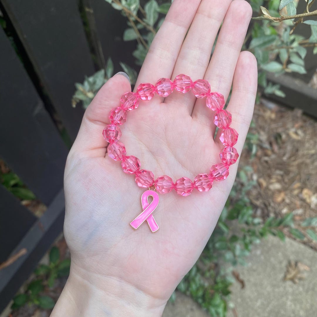 Breast Cancer Awareness Month Pink Bead and Ribbon Bracelet - Etsy