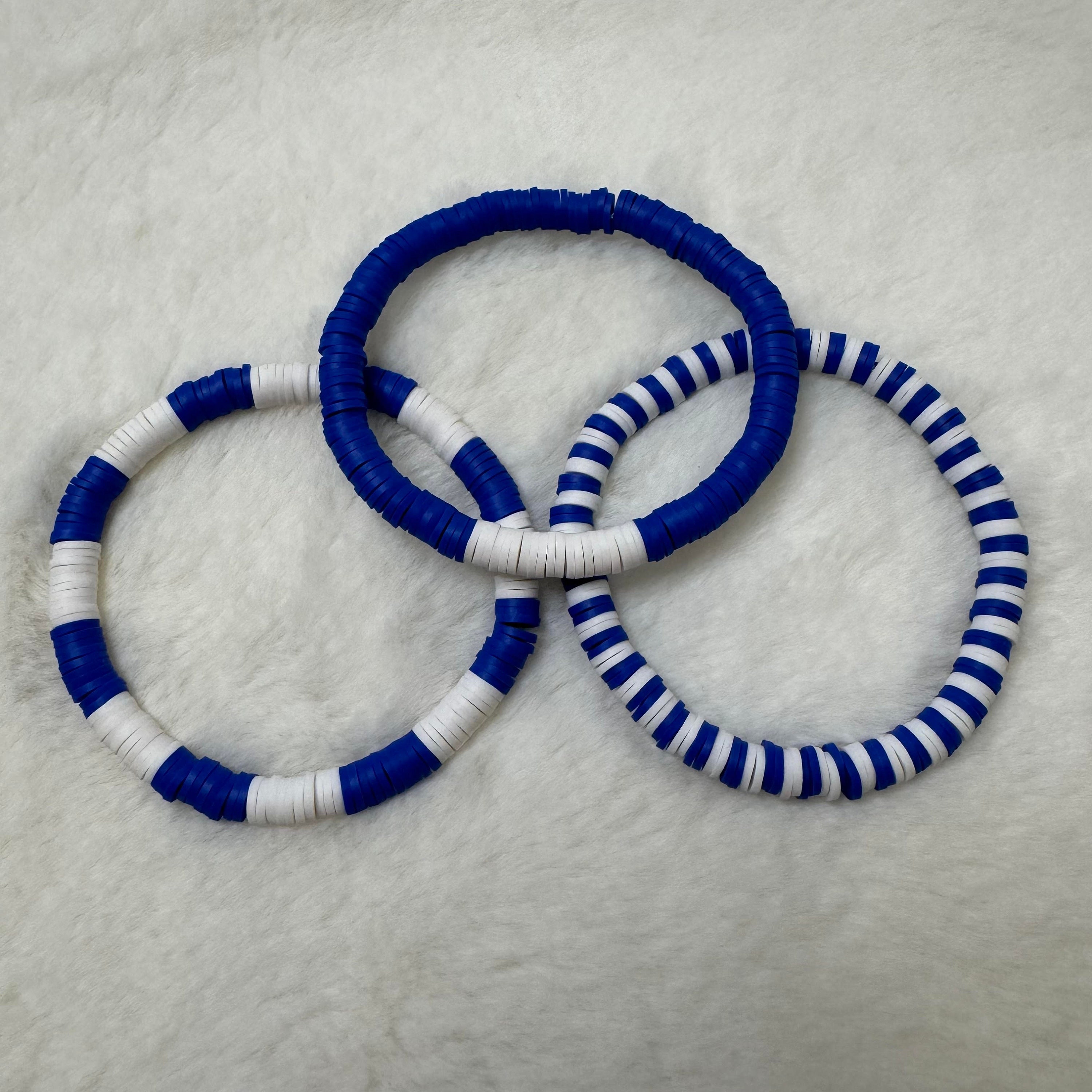 Navy Blue and White Heishi Clay Bead Bracelet Trio | Heishi Bead ...
