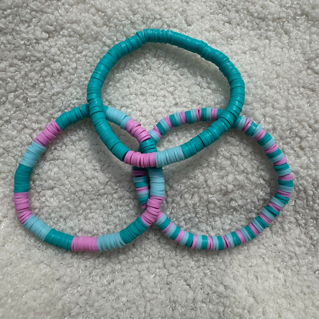 Teal, Pink, Blue Heishi Clay Bead Bracelet Trio - Etsy