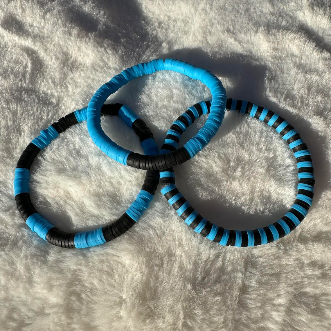 Black and Blue Heishi Clay Bead Bracelet Trio | Heishi Bead Bracelet ...