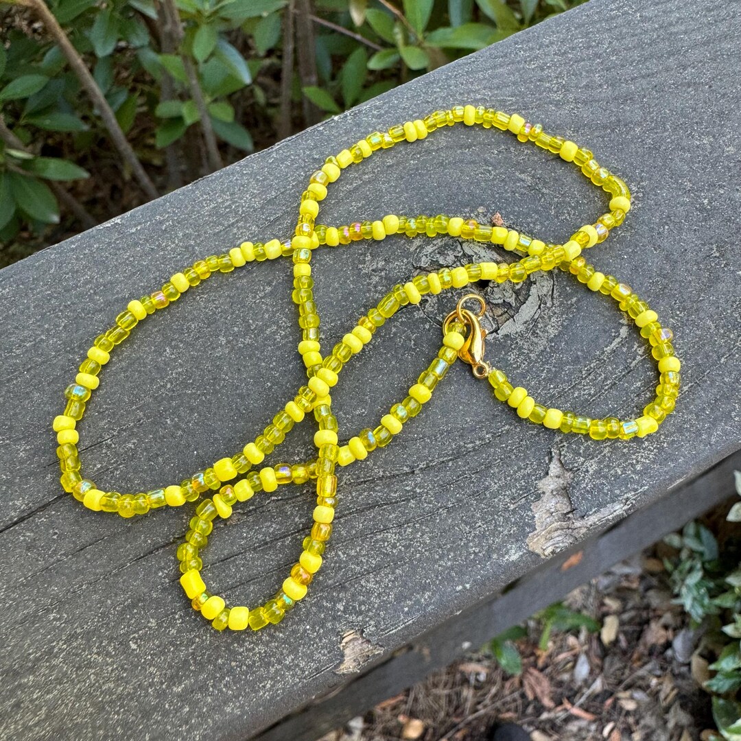 Yellow Glass Seed Bead Necklace – Sunshine Beaded Jewelry - Etsy