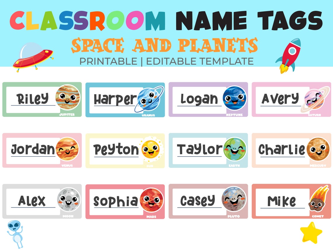 Planet Classroom Name Tags | Printable Elementary School Labels (PDF ...