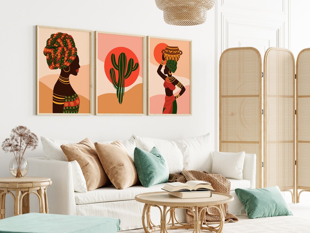 Set of 3 African American Wall Art, Afro Bohemian Decor, Modern Afro ...