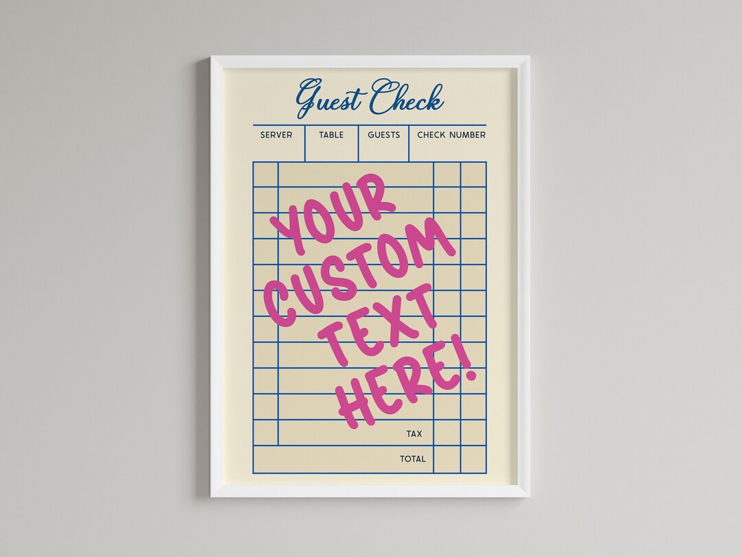Custom Guest Check Print, Guest Check Wall Art, Trendy Wall Art, Guest ...