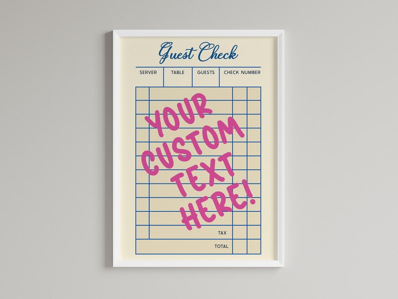 Custom Guest Check Print, Guest Check Wall Art, Trendy Wall Art, Guest ...