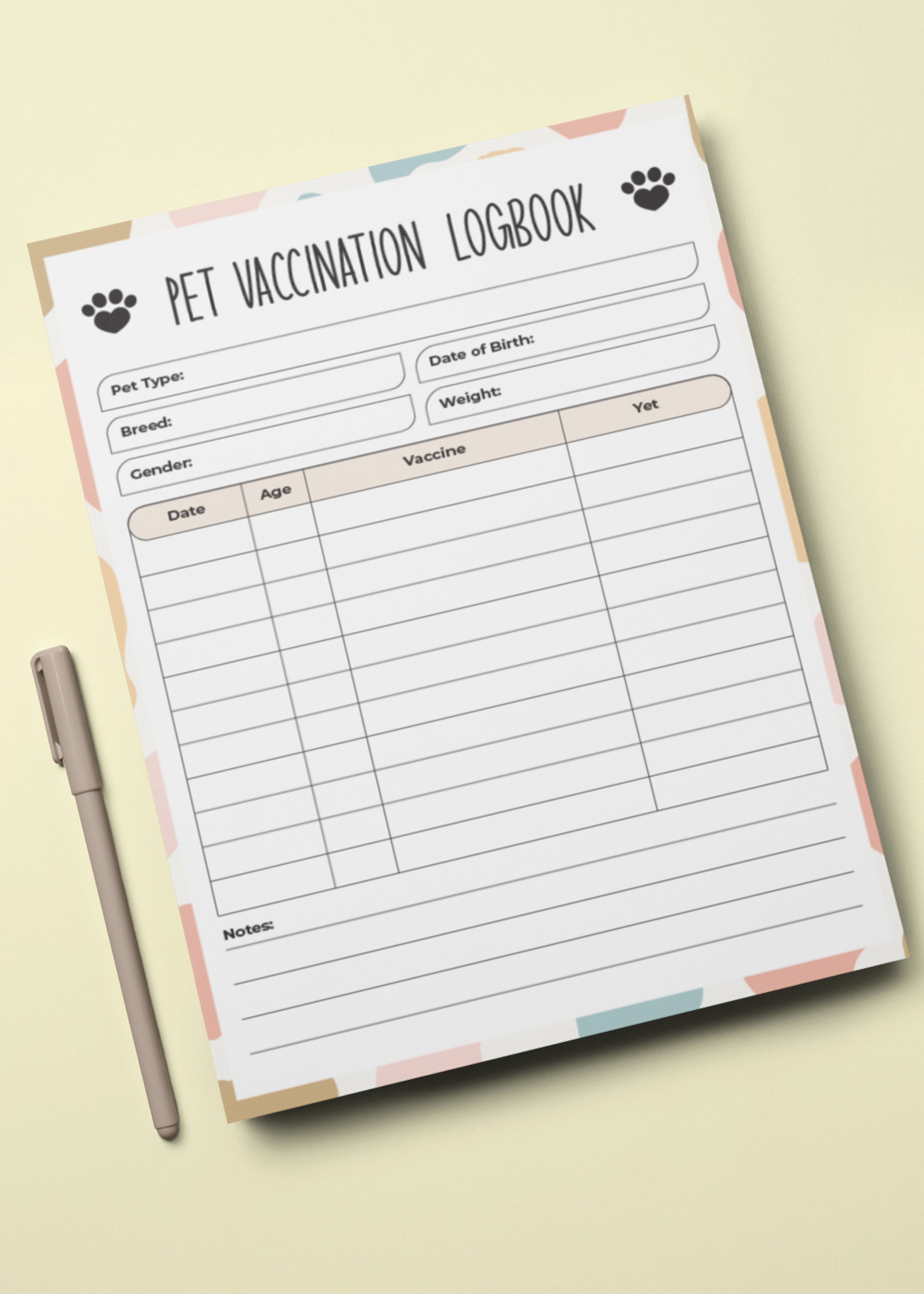 Pet Vaccination History Printable Form | Pet Health Tracker (PDF) - Etsy