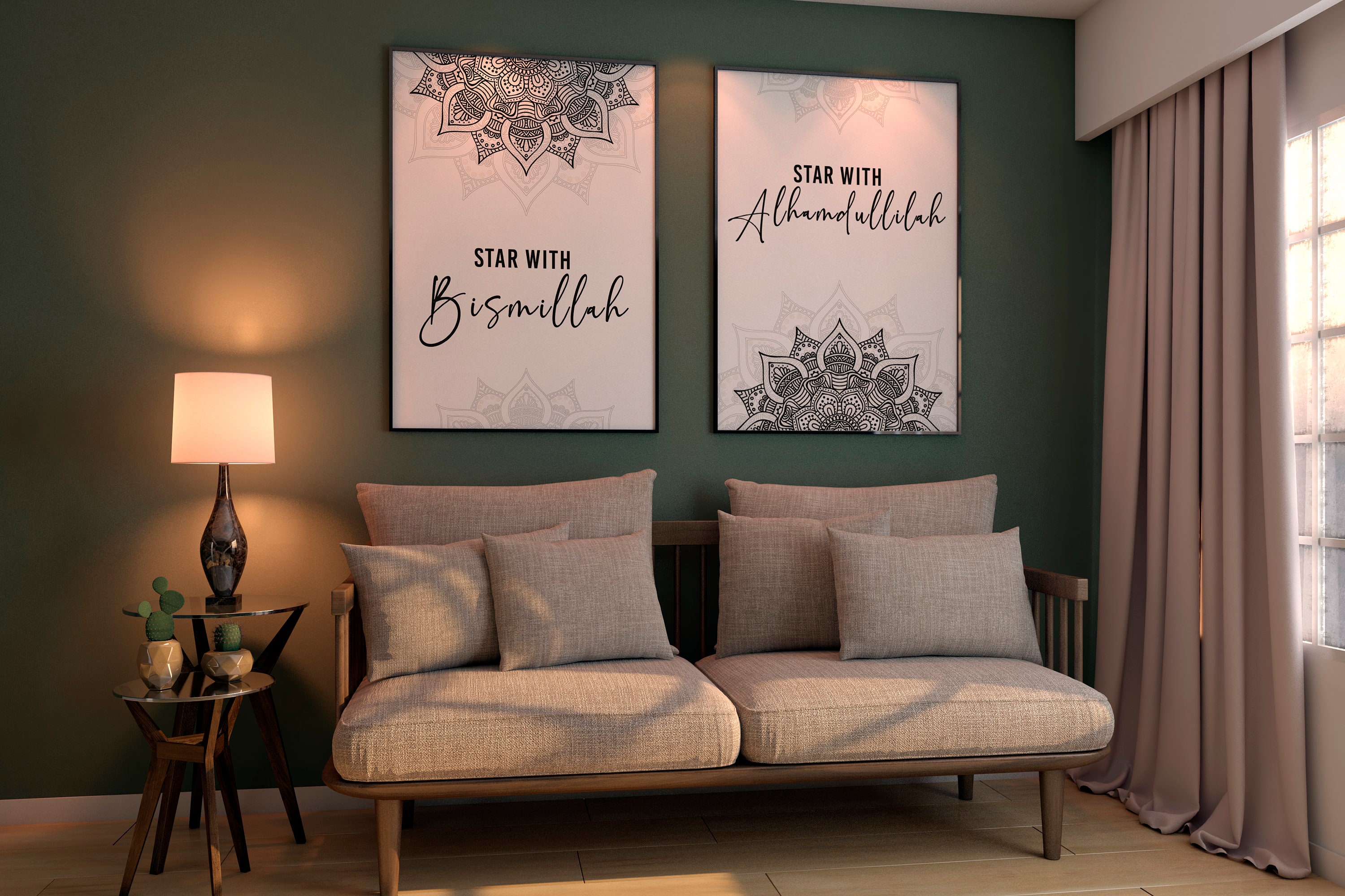 Islamic Wall Art, Set of 2 Islamic Prints,start With Bismillah End With ...
